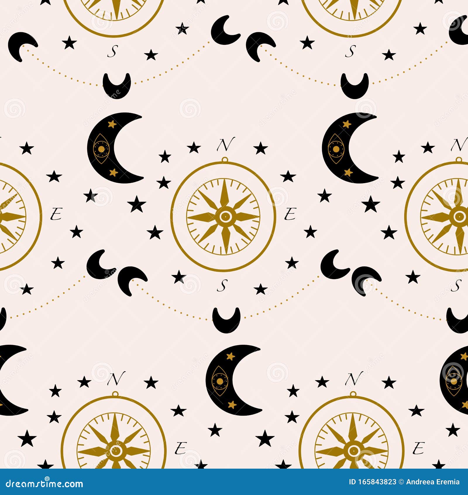 Pattern Design with Compass and Celestials Stock Vector - Illustration ...