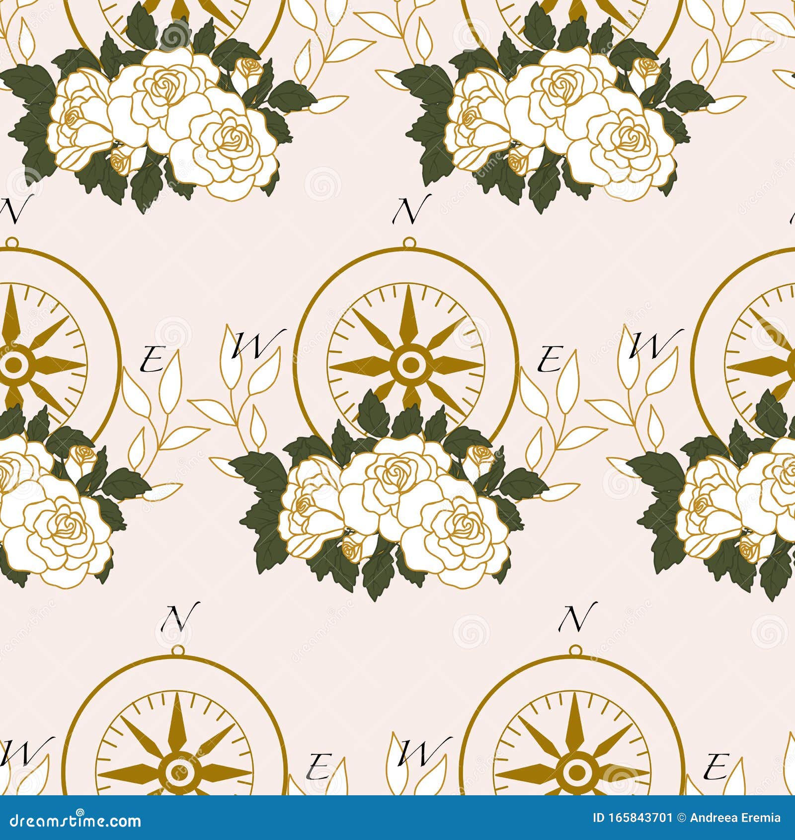 Pattern Design with Compass and White Elegant Flowers Stock Vector ...