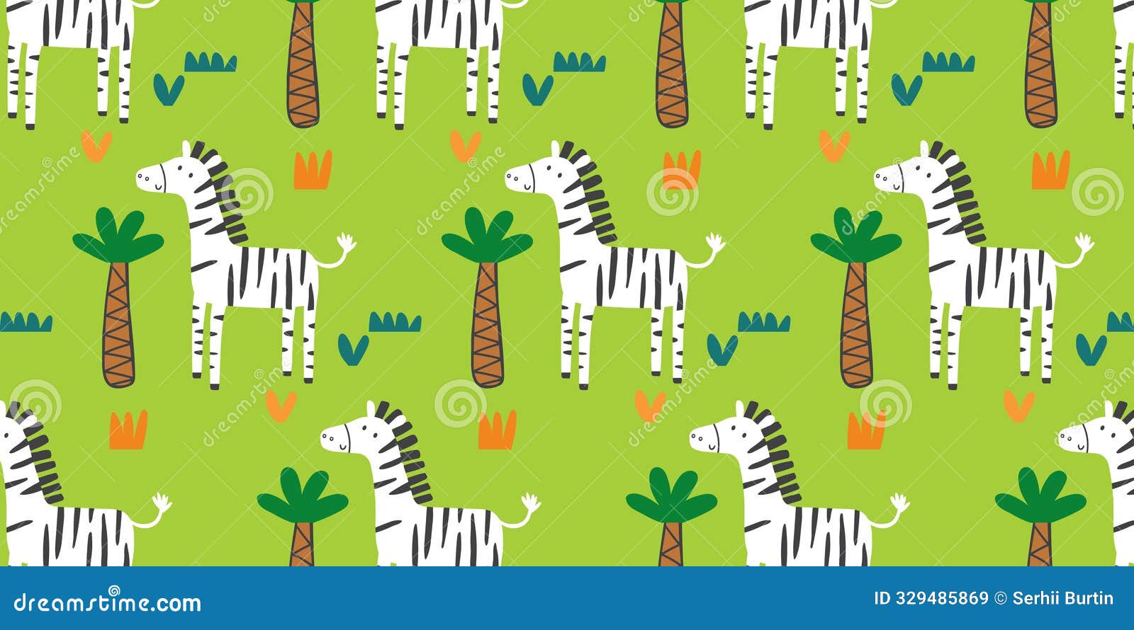 Pattern Design for Kids Fashion with Cute Zebra and Tree Drawing ...