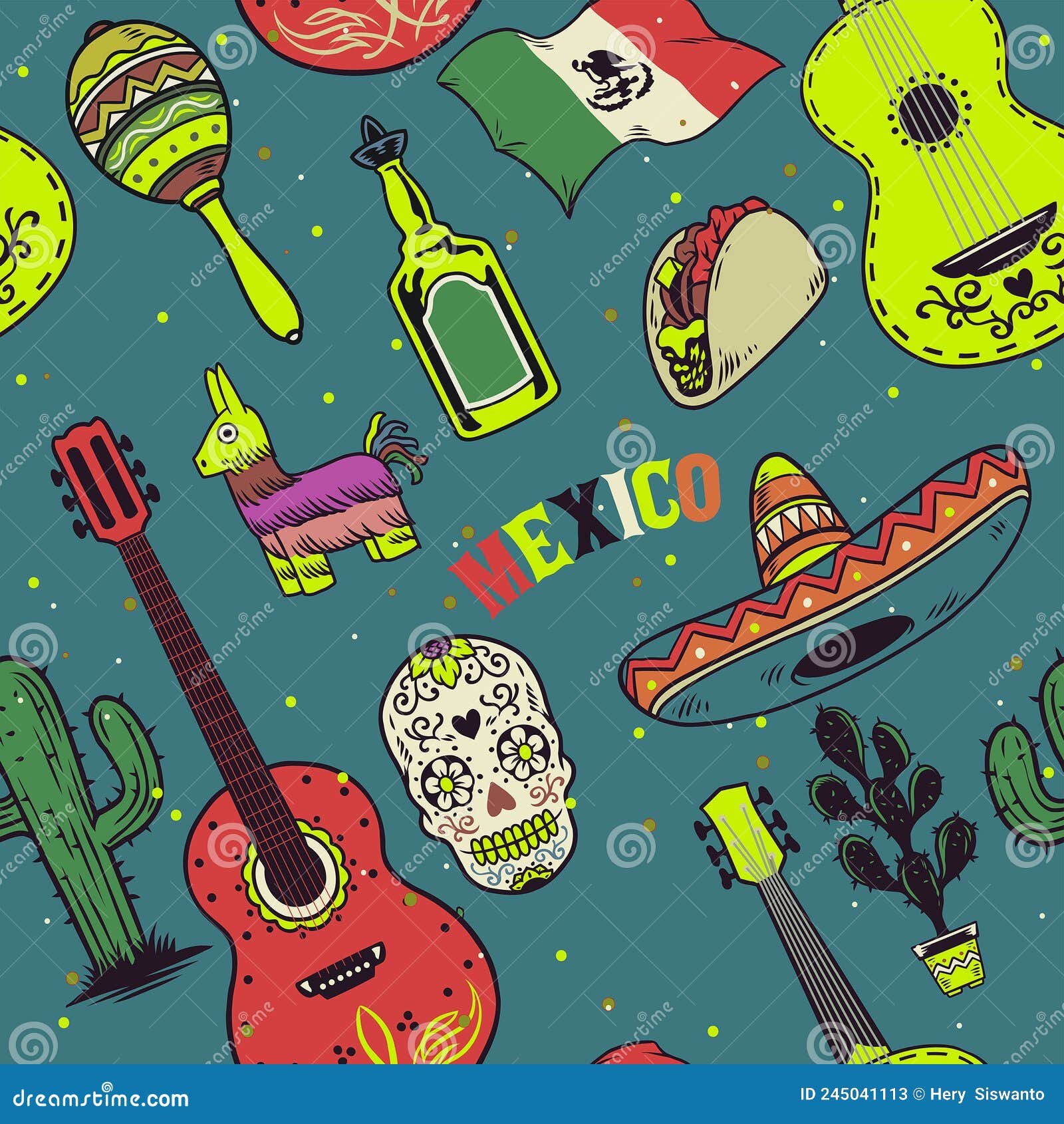 Pattern Design of Mexico Culture Objects Stock Vector - Illustration of ...