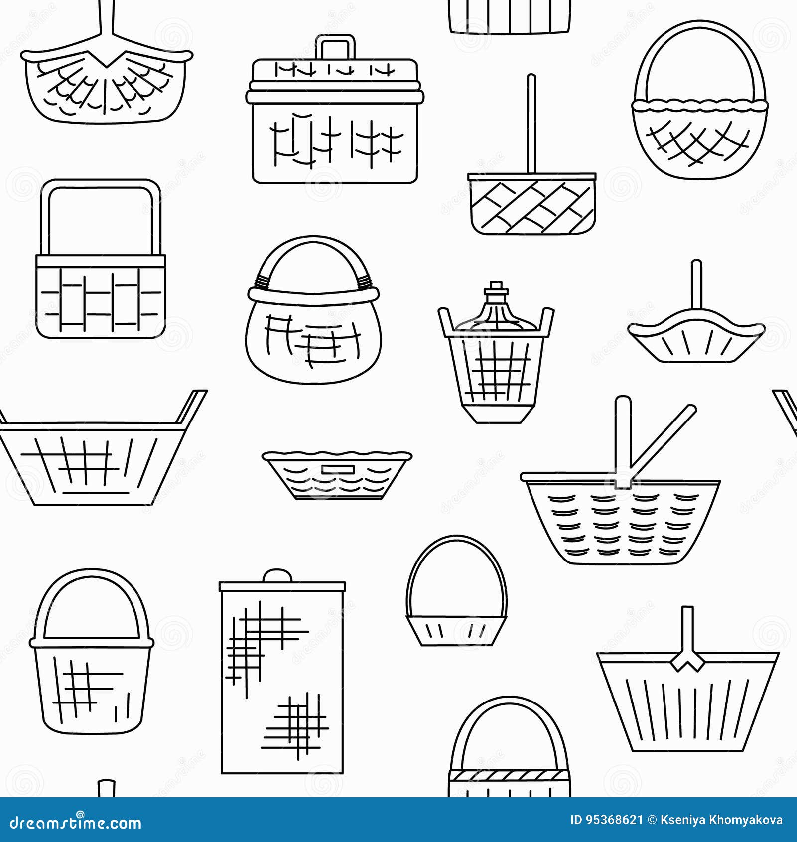 Pattern with Different Baskets Stock Vector - Illustration of banner ...