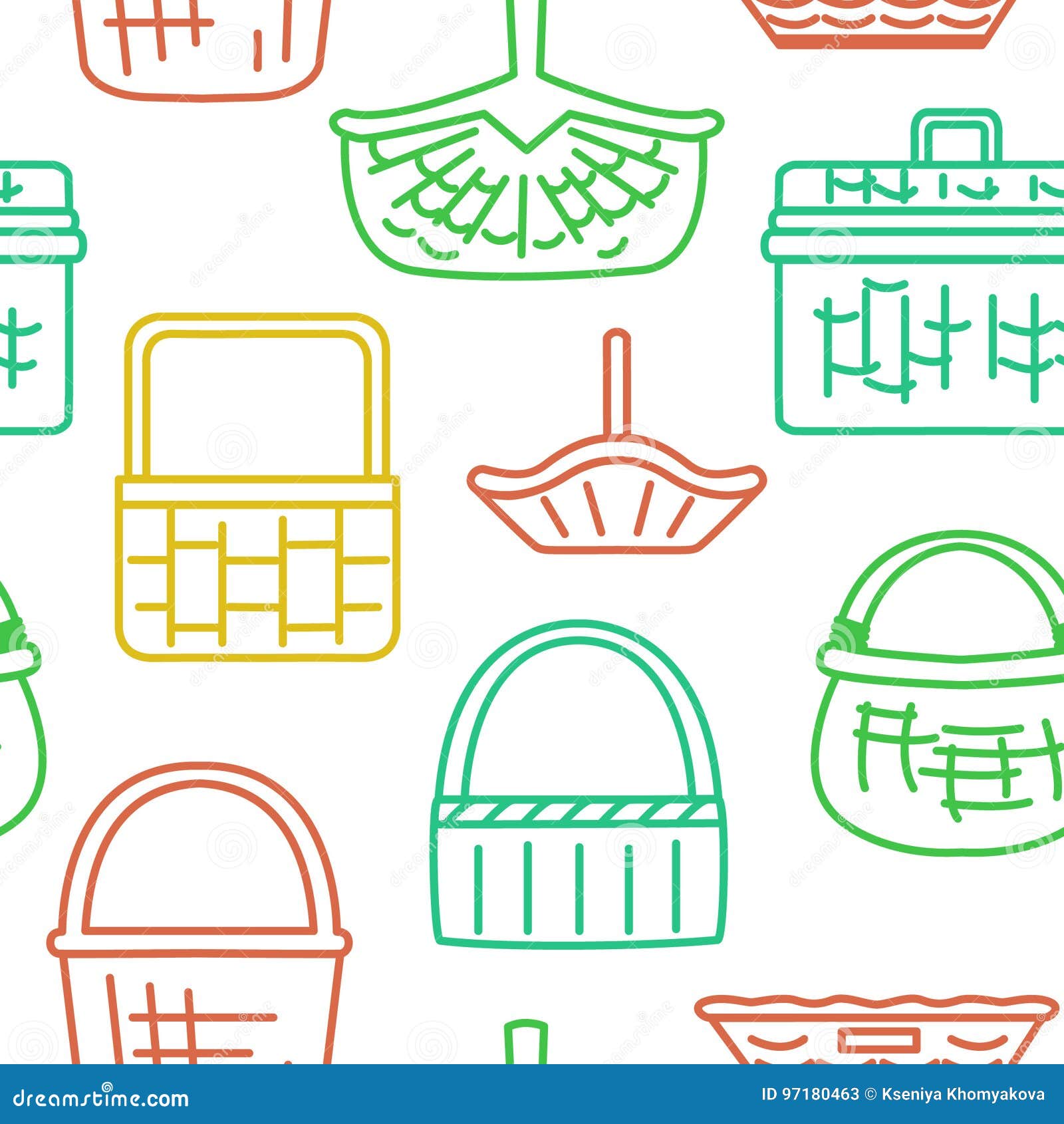 Pattern with Different Baskets Stock Vector - Illustration of handle ...