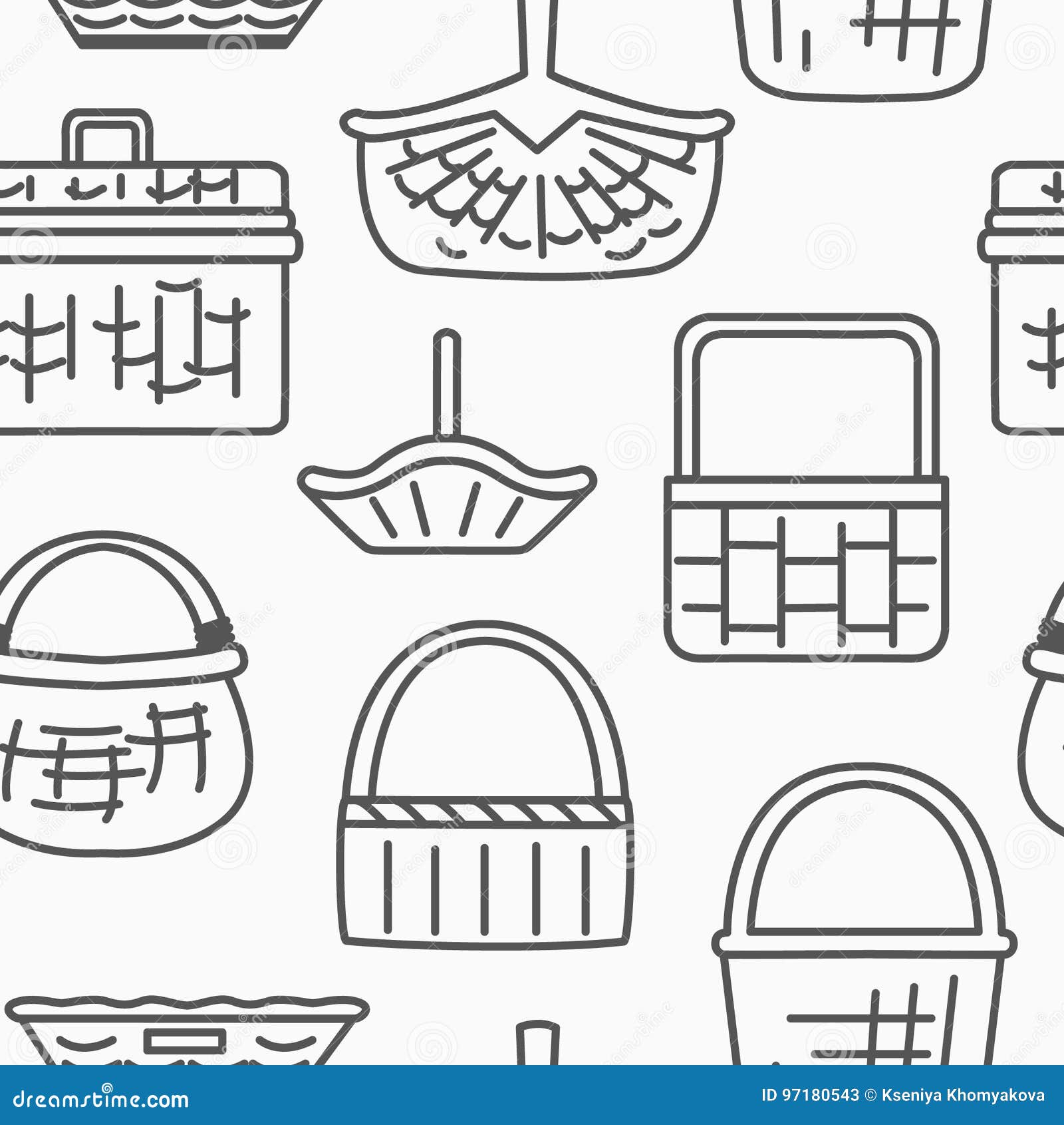 Pattern with Different Baskets Stock Vector - Illustration of organic ...