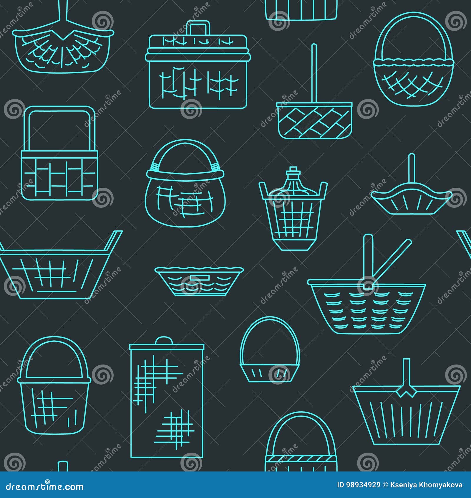 Pattern with Different Baskets Stock Vector - Illustration of holiday ...