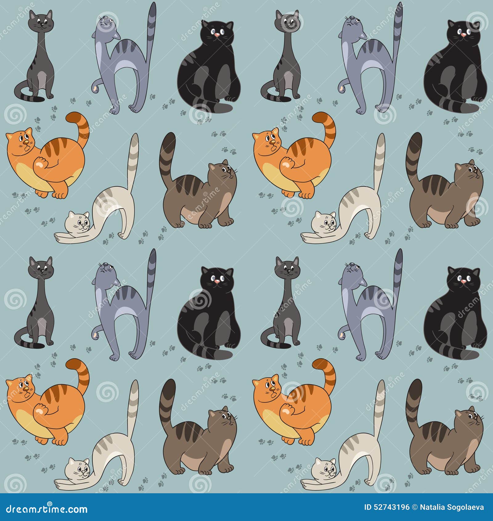 Pattern with Different Cats Stock Illustration - Illustration of trace ...
