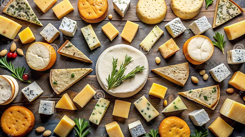 Pattern of Different Cheese Types in Circles Stock Illustration ...