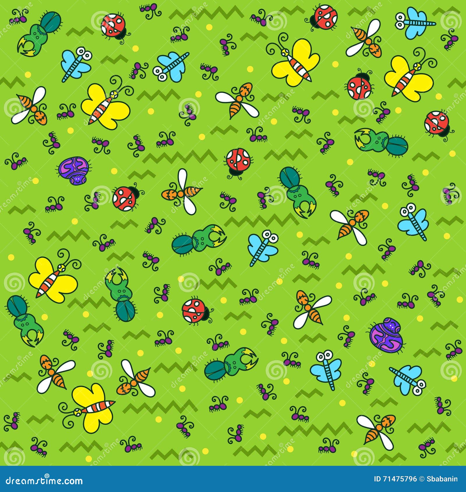 Pattern with Different Colored Insects Stock Vector - Illustration of ...