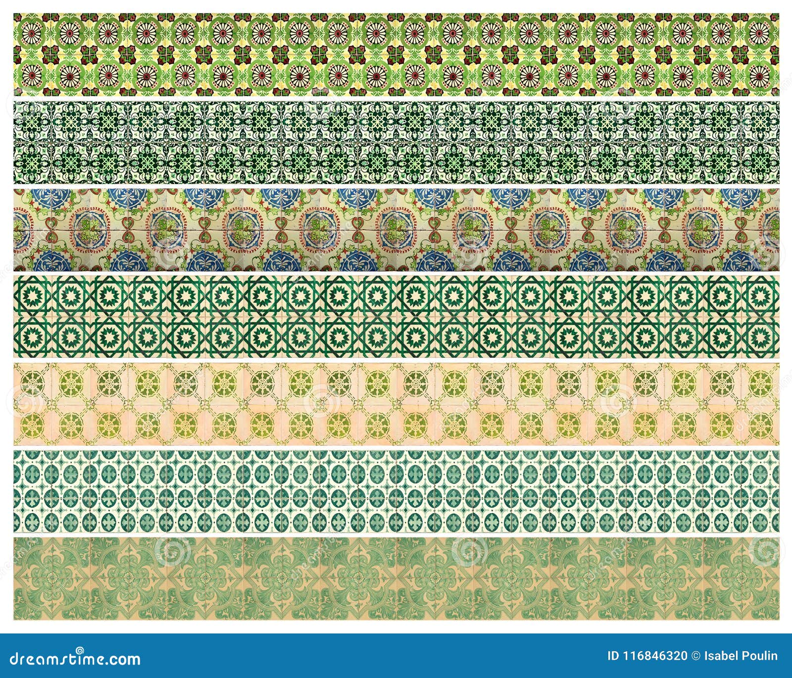 Pattern of 7 Different Green Tiles Stock Photo - Image of exterior ...