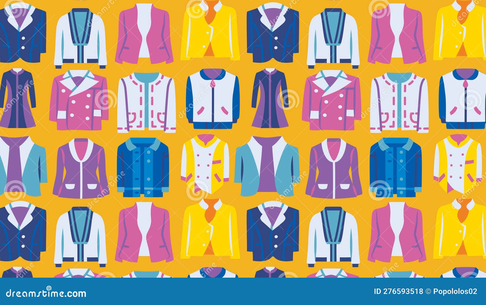 A Pattern of Different Jackets on a Yellow Background. Stock Vector ...