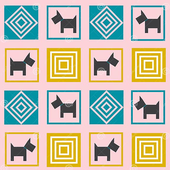 Pattern with Dogs. Geometric Squares in Patchwork Style with Animals ...