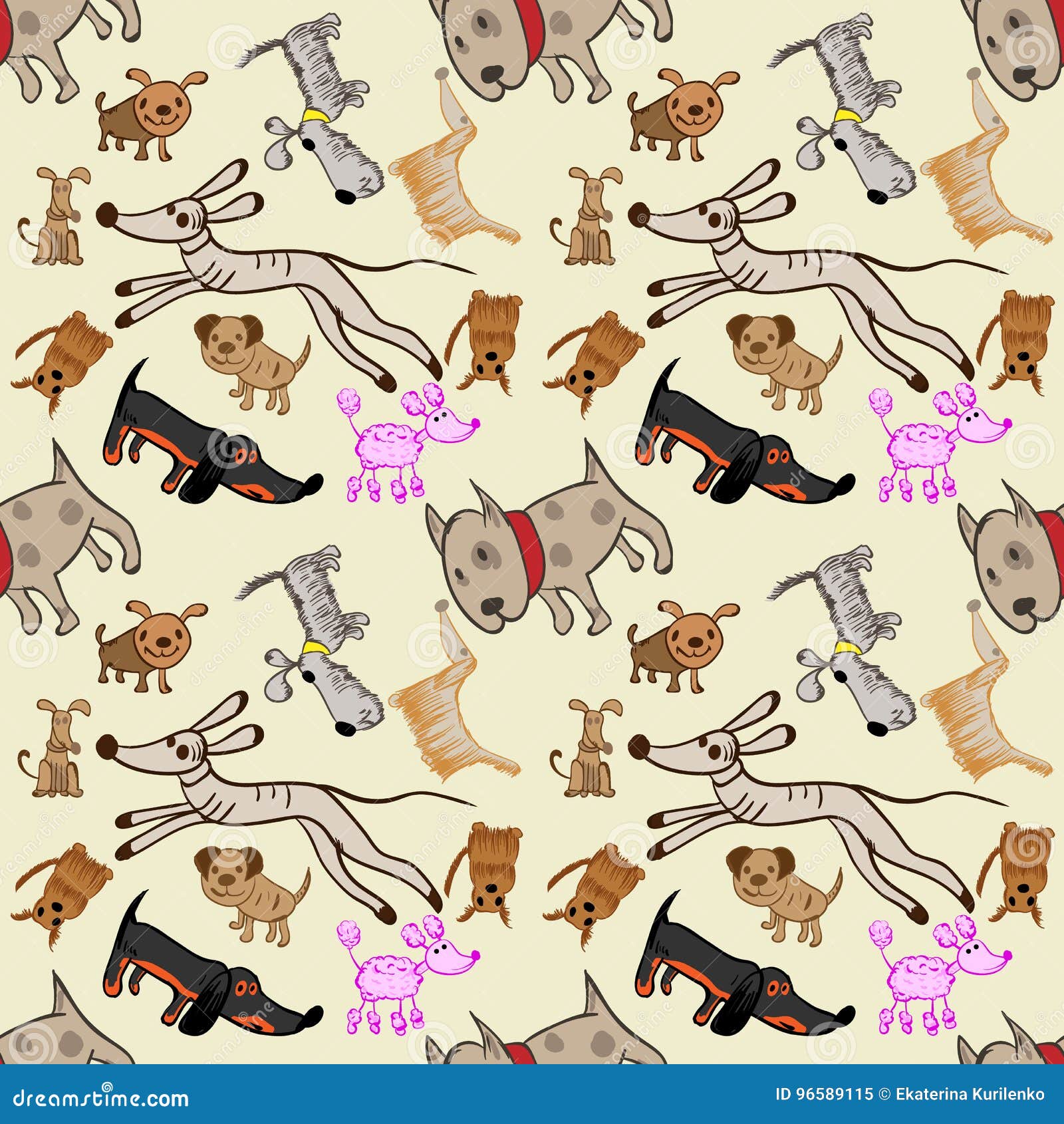 A Pattern of Dogs in the Style of Children`s Drawings 6 Stock Vector ...