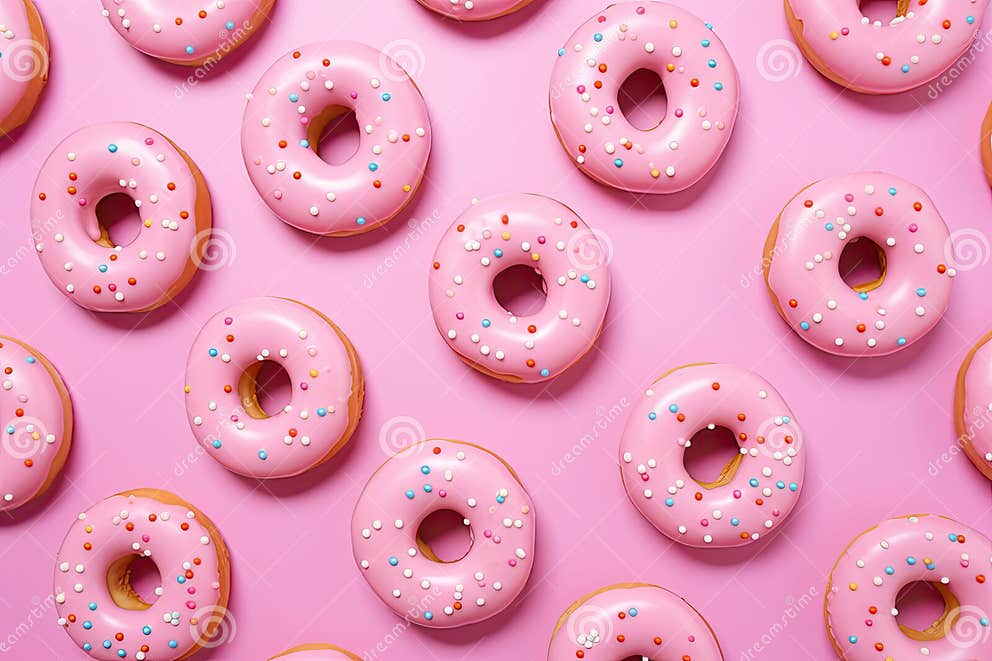 Pattern of Donuts with Pink Glazed and Pink Background. Top View Stock ...