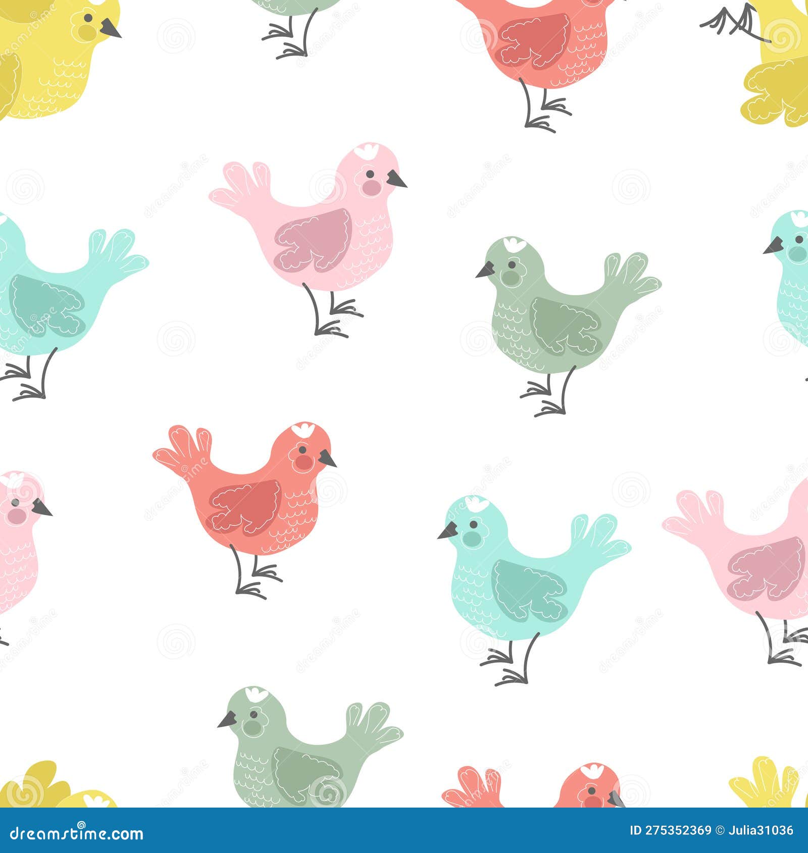 Pattern Doodle Colored Spring Birds Stock Vector - Illustration of ...