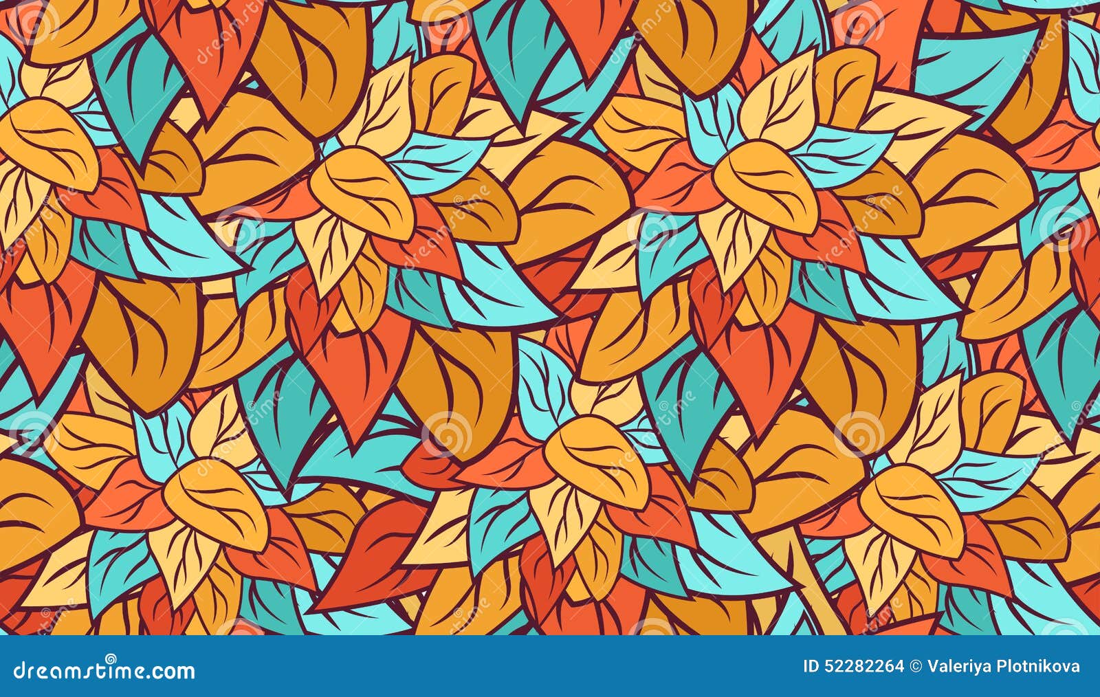 Pattern with Doodle Colorful Leaves Stock Vector - Illustration of ...