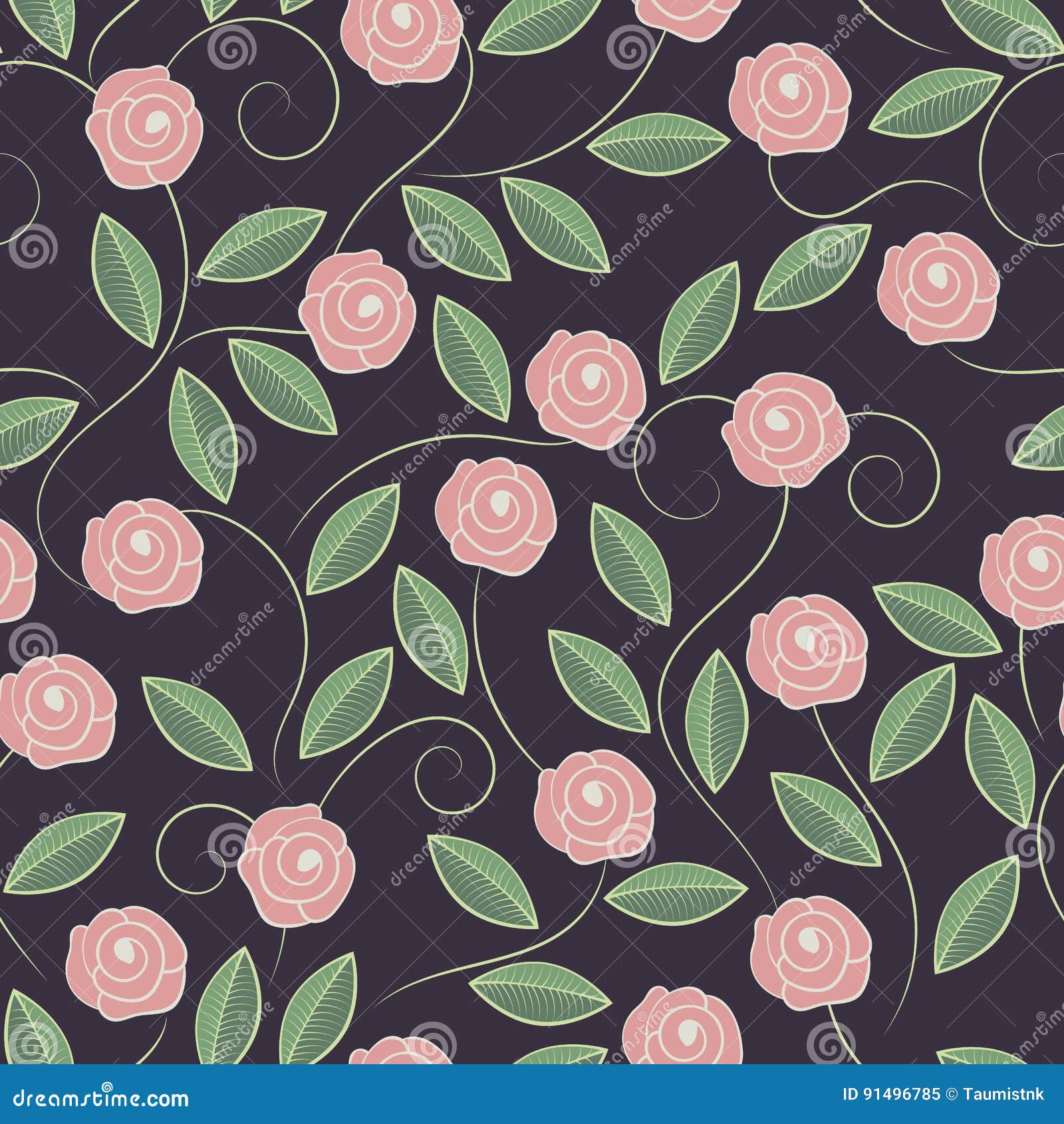 Pattern of doodle roses. stock vector. Illustration of branch - 91496785