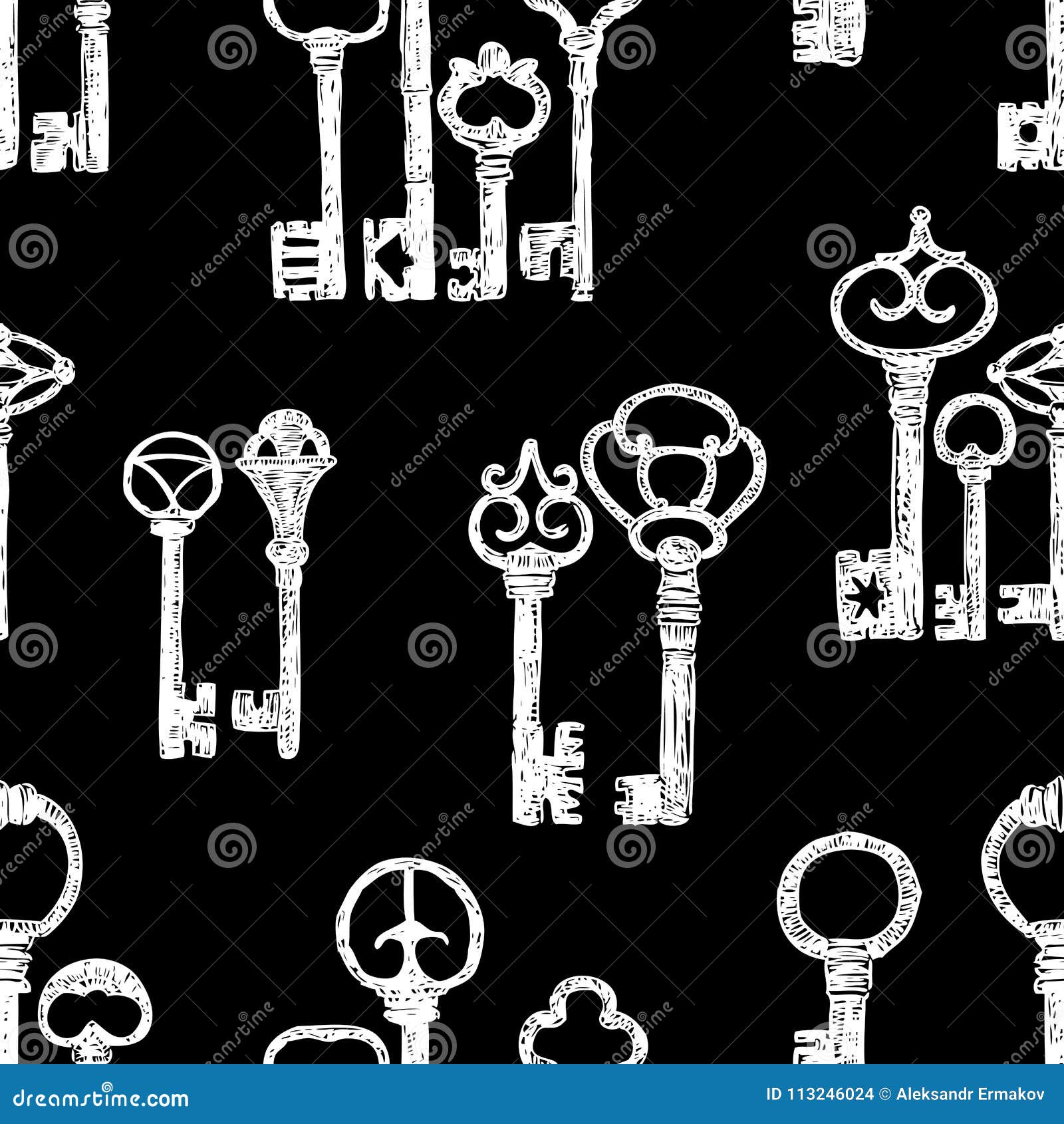 Pattern of the Drawn Vintage Keys Stock Vector - Illustration of ...
