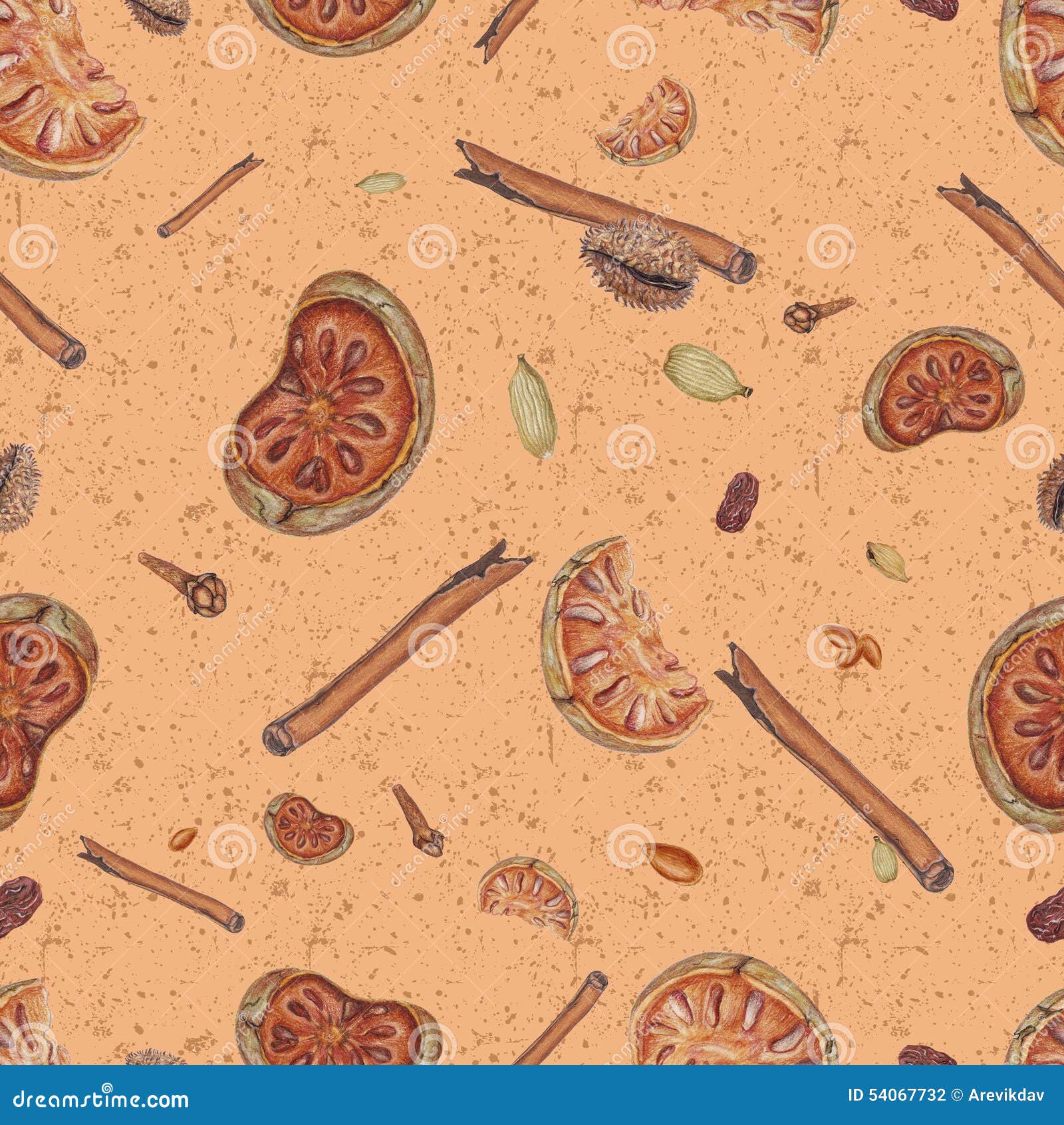 Pattern of Dry Bilva and Spices Stock Illustration - Illustration of ...