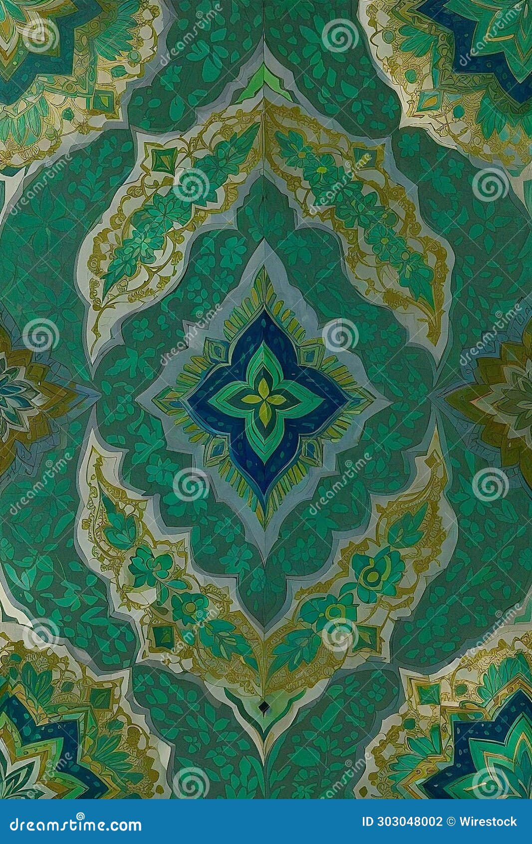 A Pattern in the Ebru Style Featuring Green and Gold in Vertical Format ...