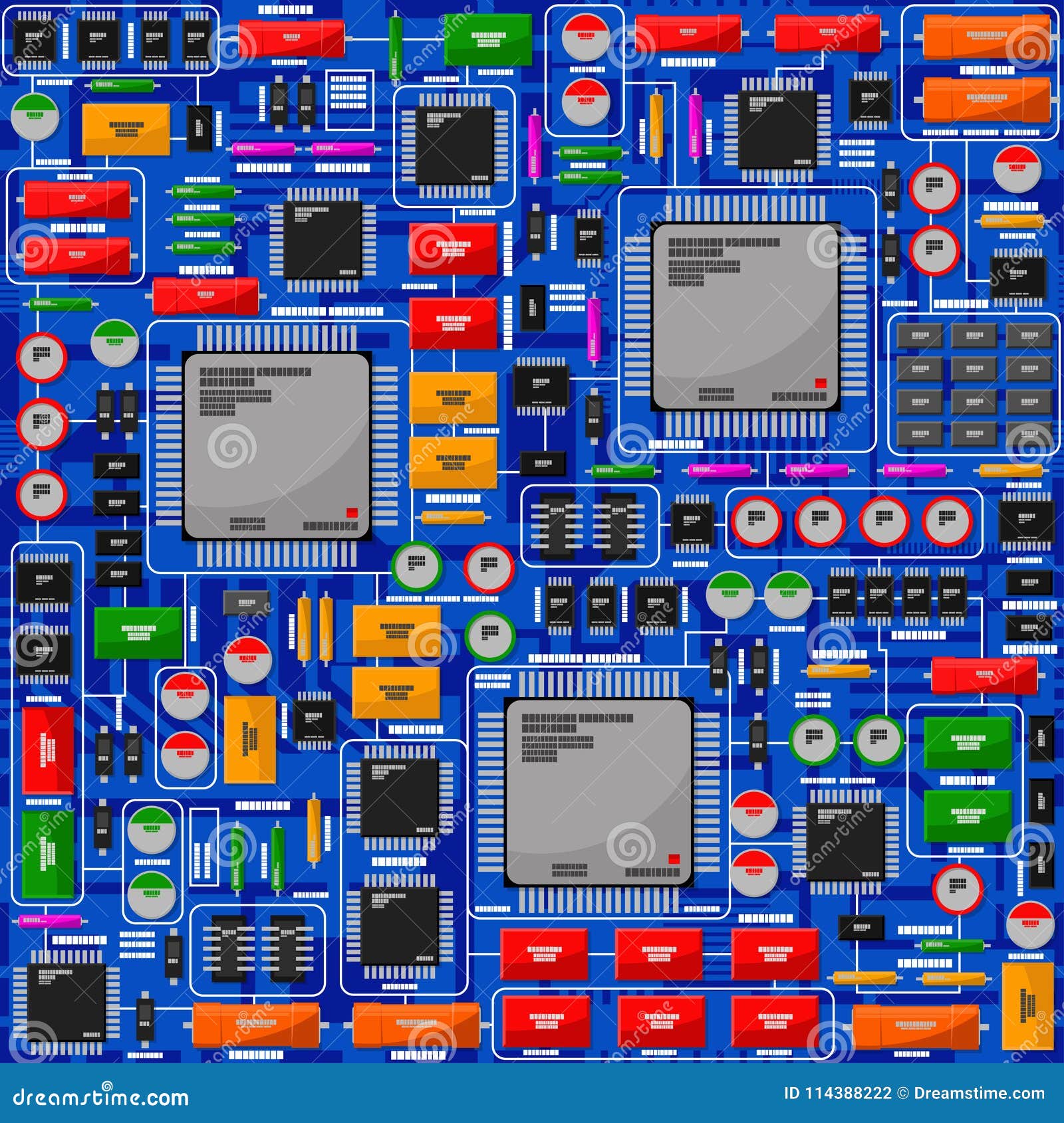 Pattern of the Electrical Board, with Electronic Components. Stock ...