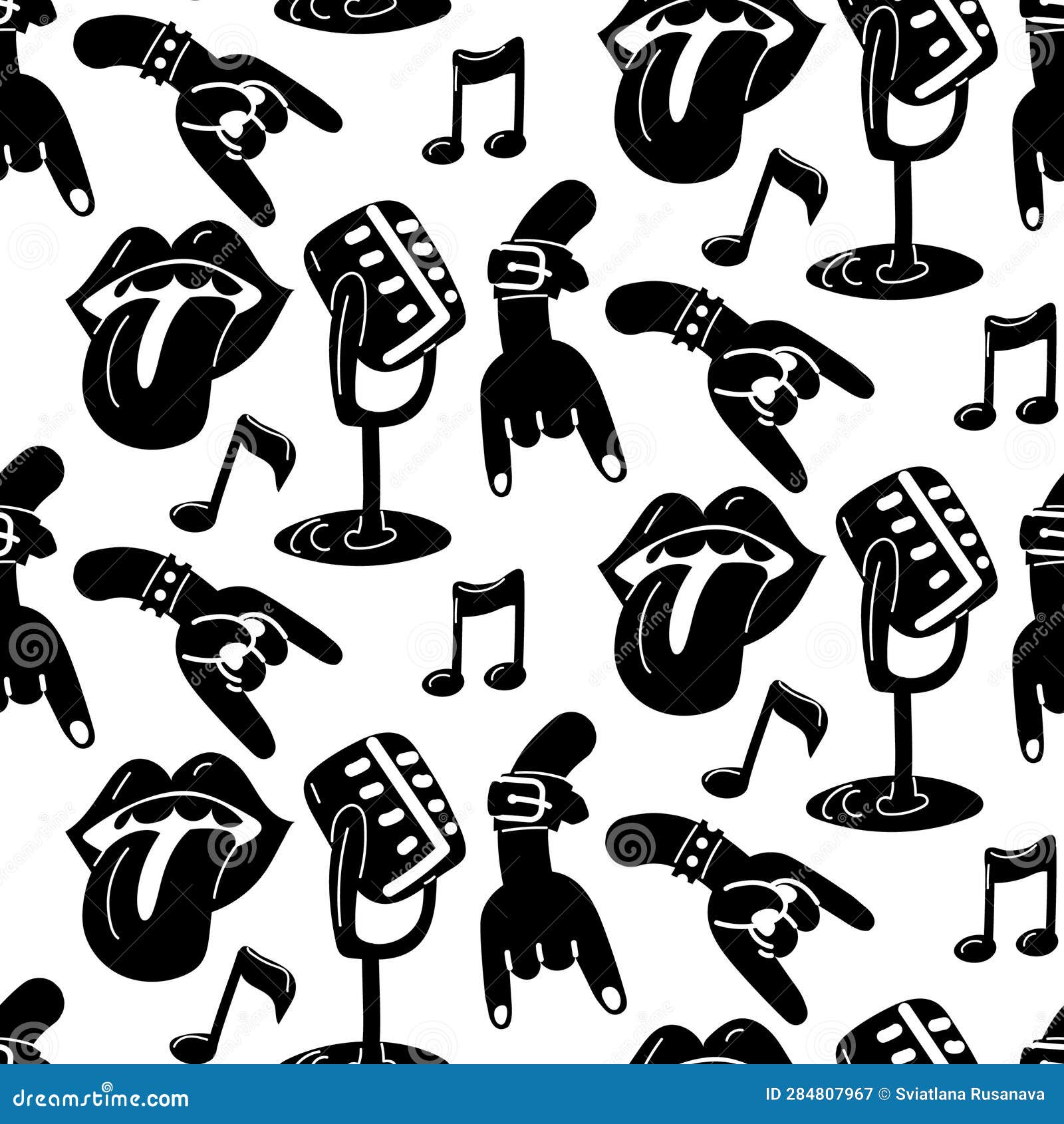 A Pattern with Elements of Punk Rock Music, Seamless on a White ...