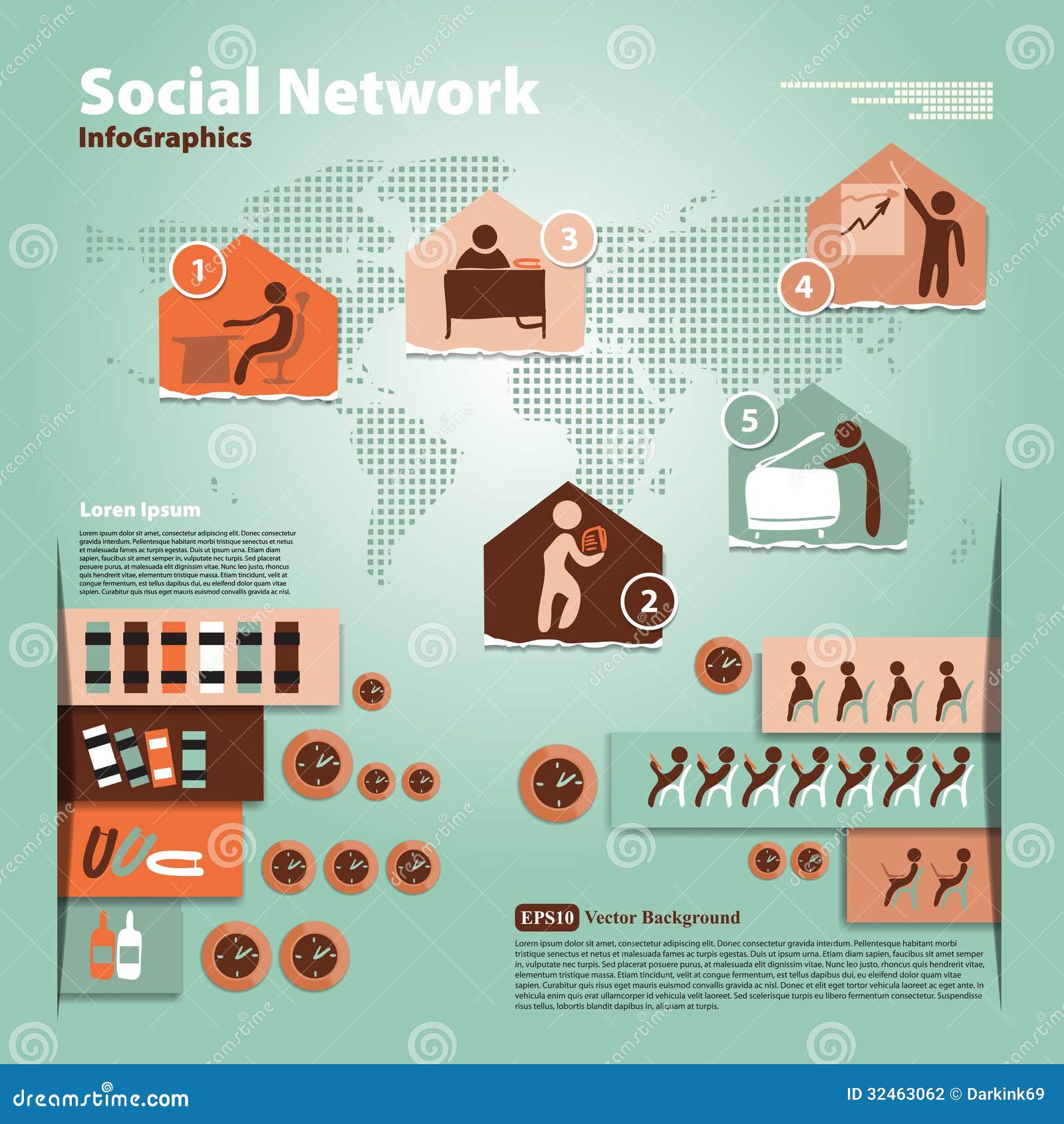 Pattern with Elements of Social Infographic Stock Vector - Illustration ...