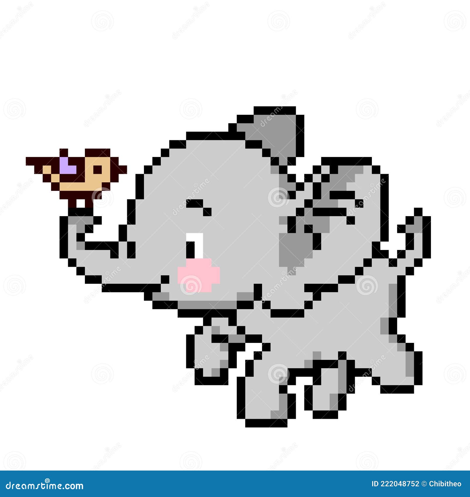 Pattern Elephant. Pixel Elephant Image Playing with Bird. Stock Vector ...