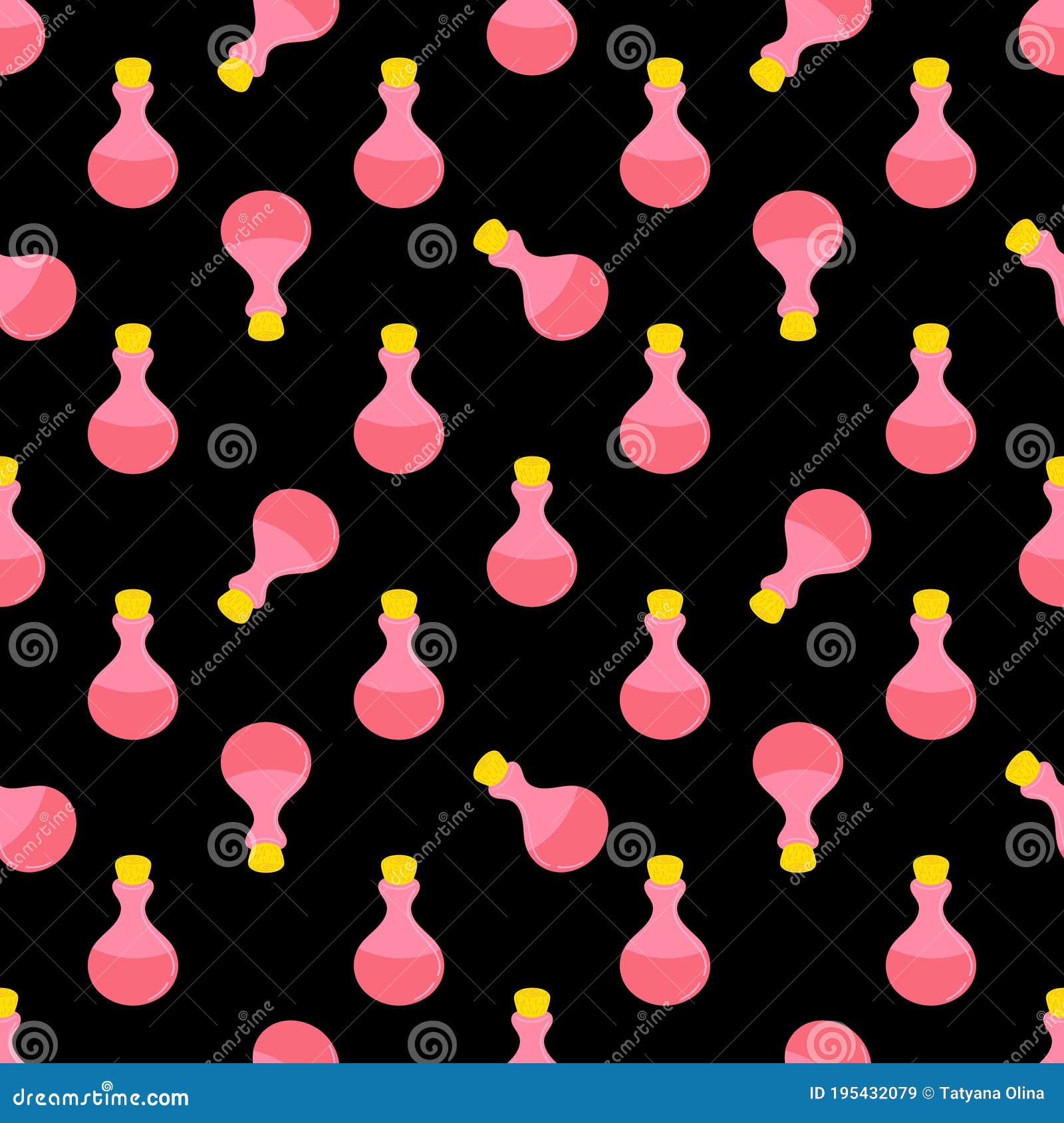 Pattern with Elixir. Magic Potion: Vessels and Bottles. Vector ...
