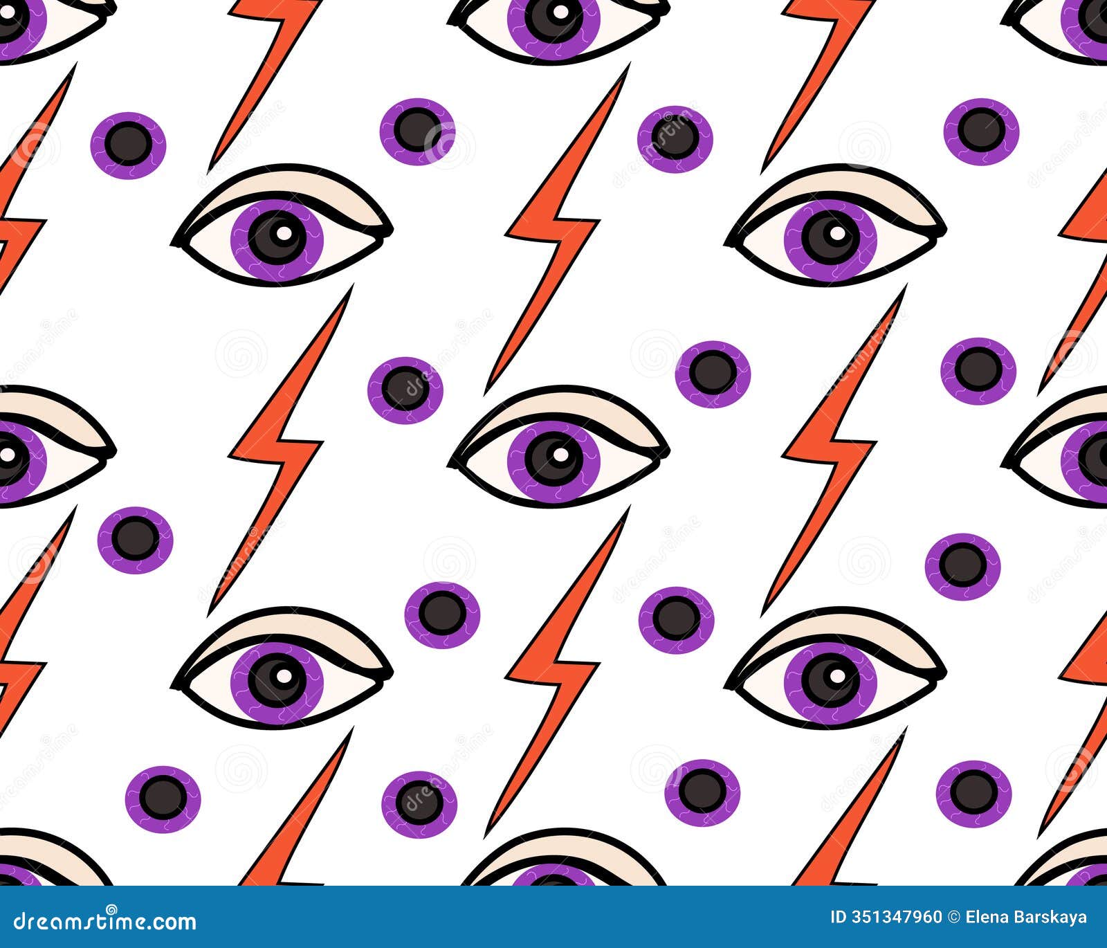 Pattern of Eyes and Lightning Bolts on a White Background Stock ...
