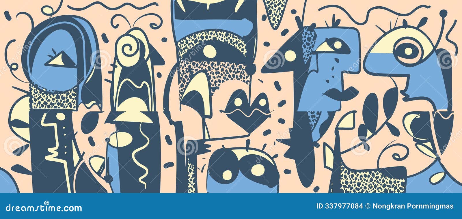 Hand Drawing Abstract Face, Geometric Shape, Drawing Line with Texture ...