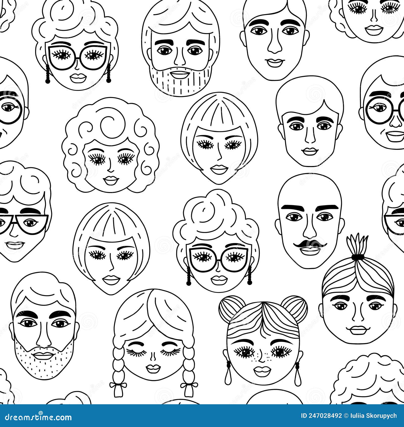 Pattern with faces stock vector. Illustration of female - 247028492