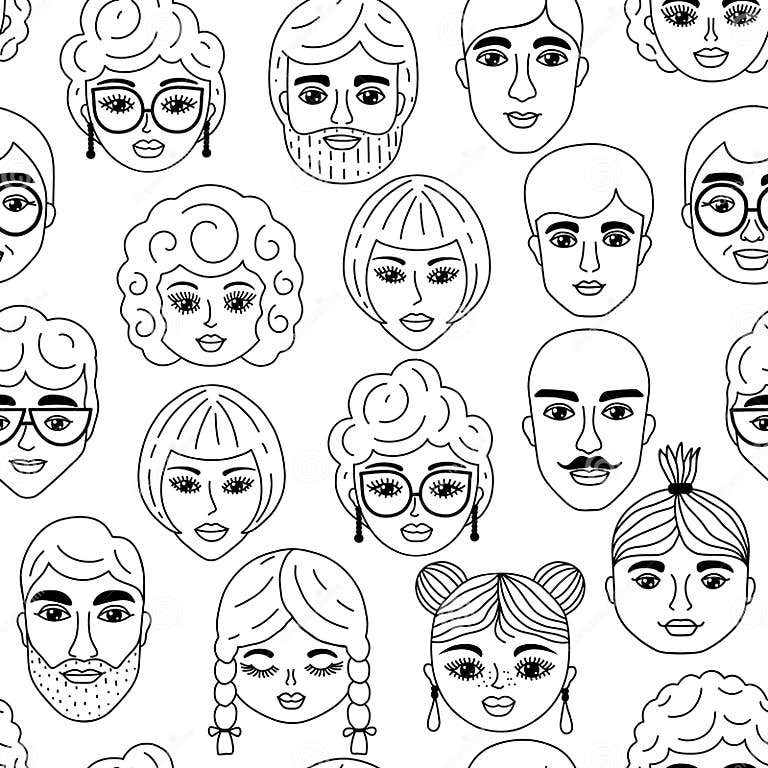 Pattern with faces stock vector. Illustration of female - 247028492