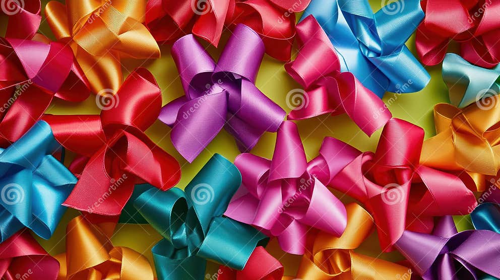 The Pattern Features an Array of Bright Ribbons and Bows Beautifully ...