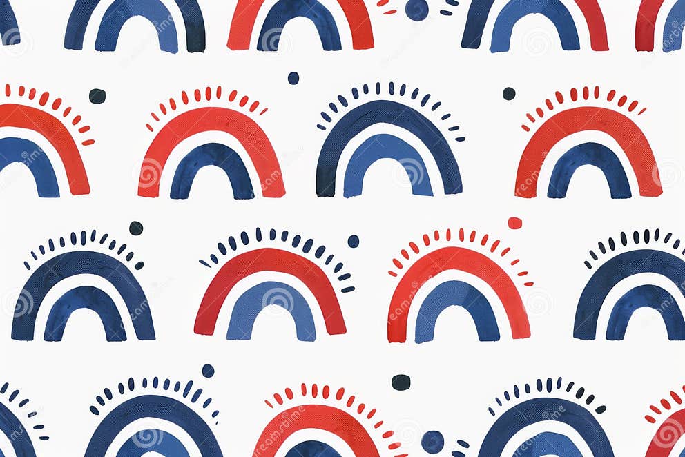 The Pattern Features Small Red, White and Blue Rainbows on a Plain ...