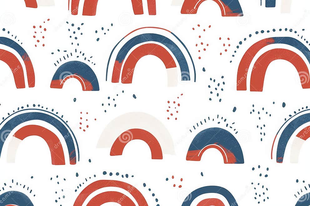 The Pattern Features Small Red, White and Blue Rainbows on a Plain ...