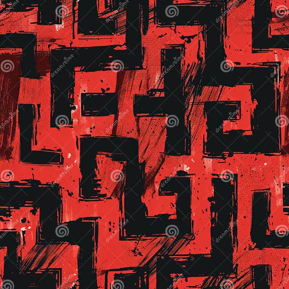 Red and Black Pattern with Black Squares Stock Illustration ...