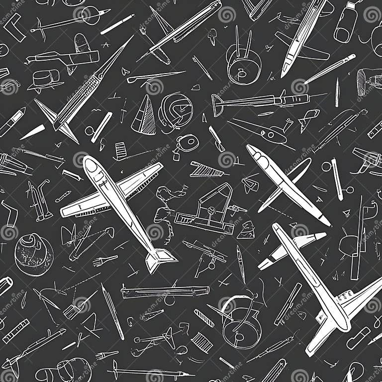 A Pattern Featuring Various Aircraft and Aviation-related Tools and ...