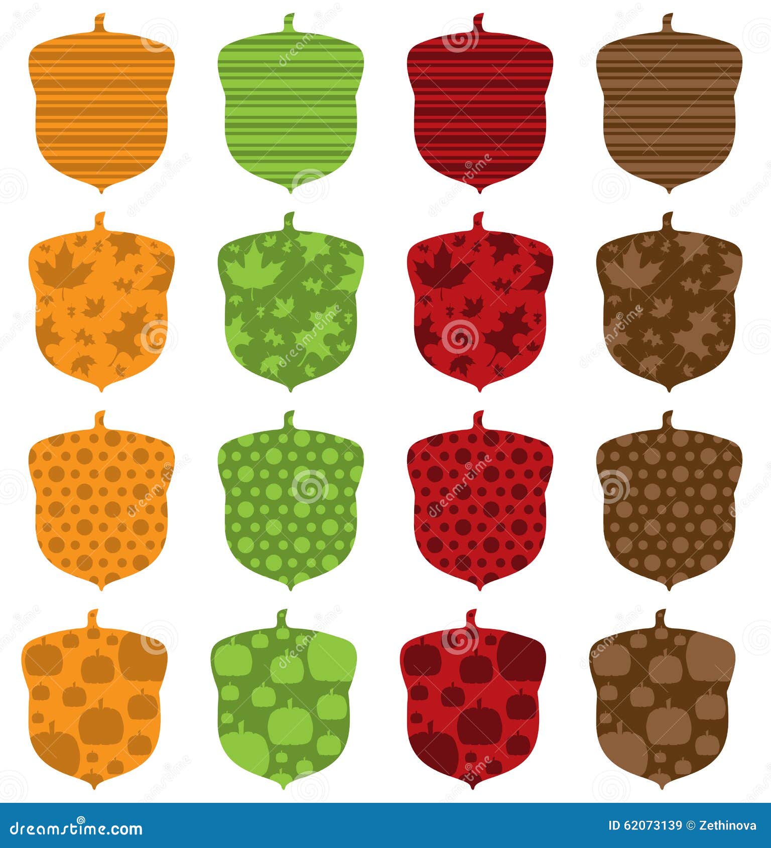 Pattern Filled Acorns stock illustration. Illustration of color - 62073139