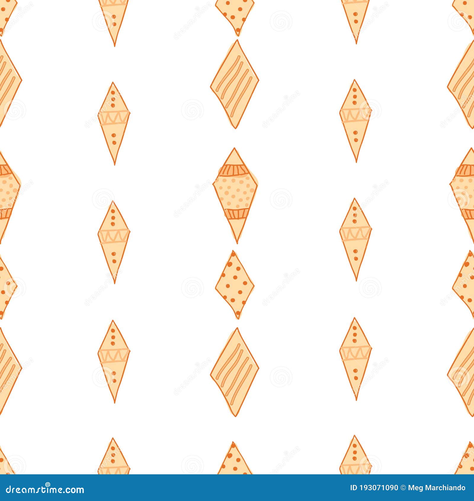 Pattern Filled Orange Diamond Shape Doodles in Rows Seamless Pattern ...