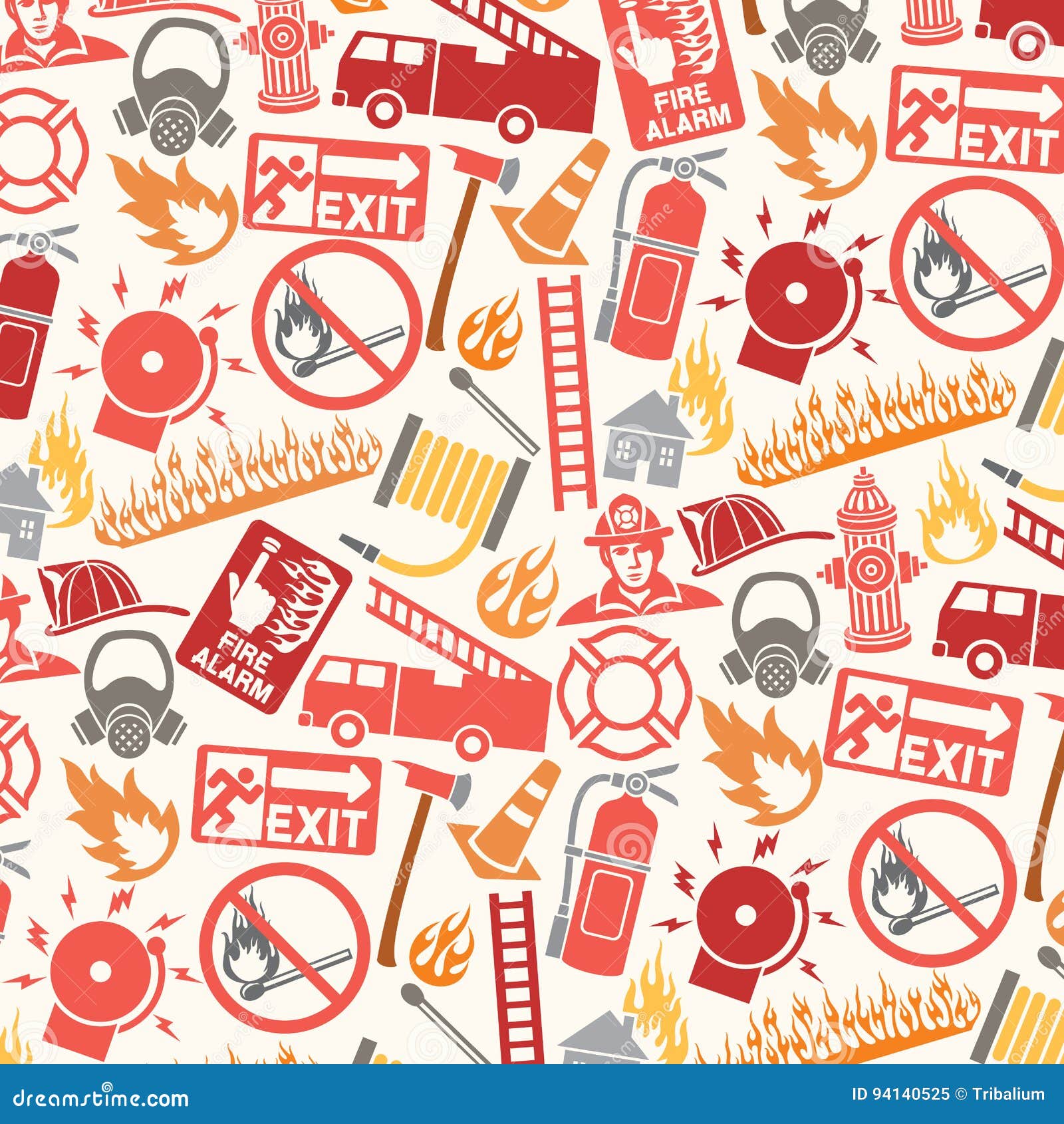 Pattern with Firefighter Icons and Symbols Stock Vector - Illustration ...