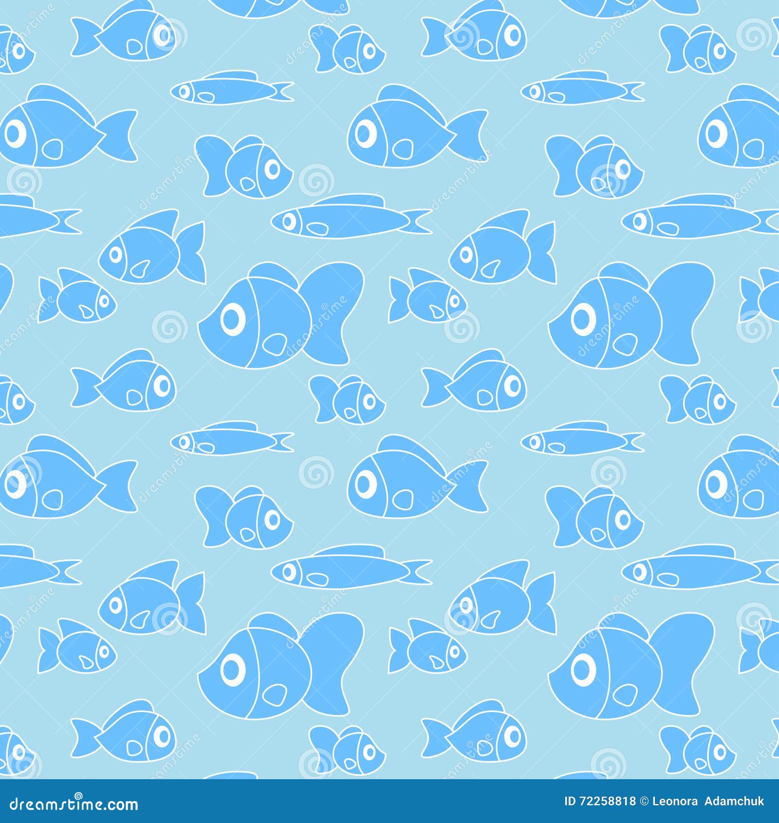 Pattern with Fish in Cartoon Style. Vector Stock Illustration ...