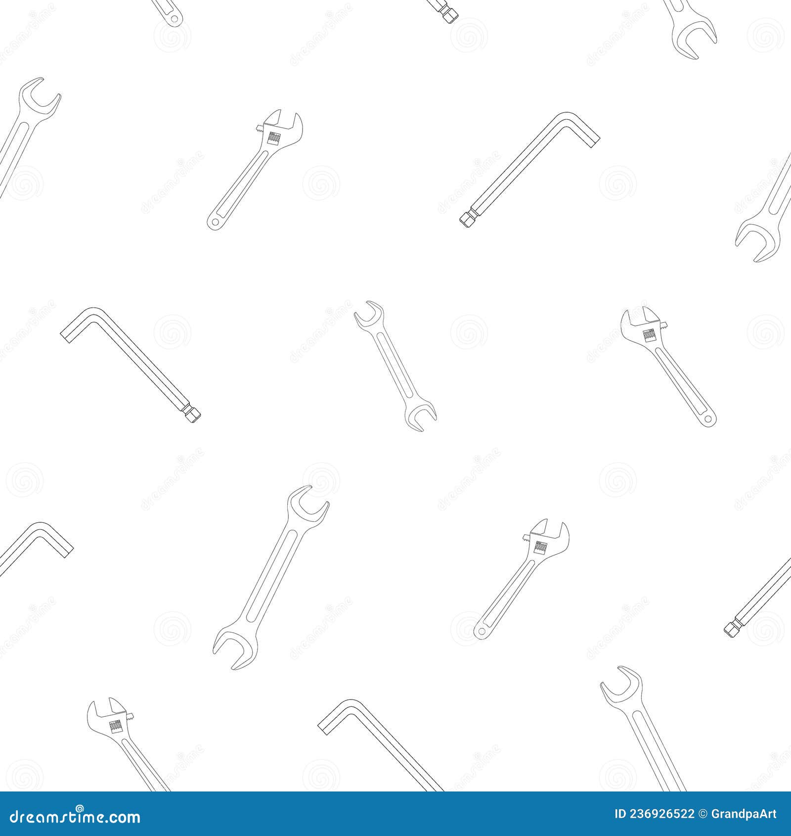 Pattern of Flat Adjustable Wrench, Hexagon and Just a Wrench Classic ...