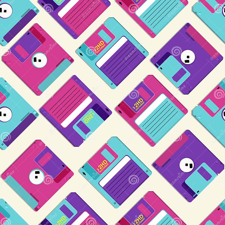Pattern of Floppy Disk for Computer on Beige Background. Diskette Sign ...