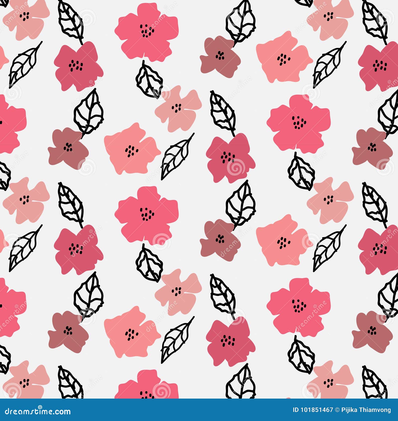 Pattern with Flora and Leaves on White Background. Stock Vector ...