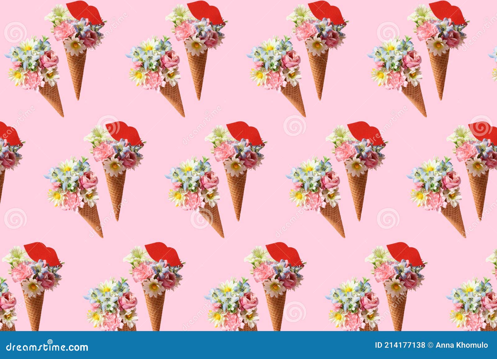 Pattern of Floral Ice Cream Cones Stock Illustration - Illustration of ...
