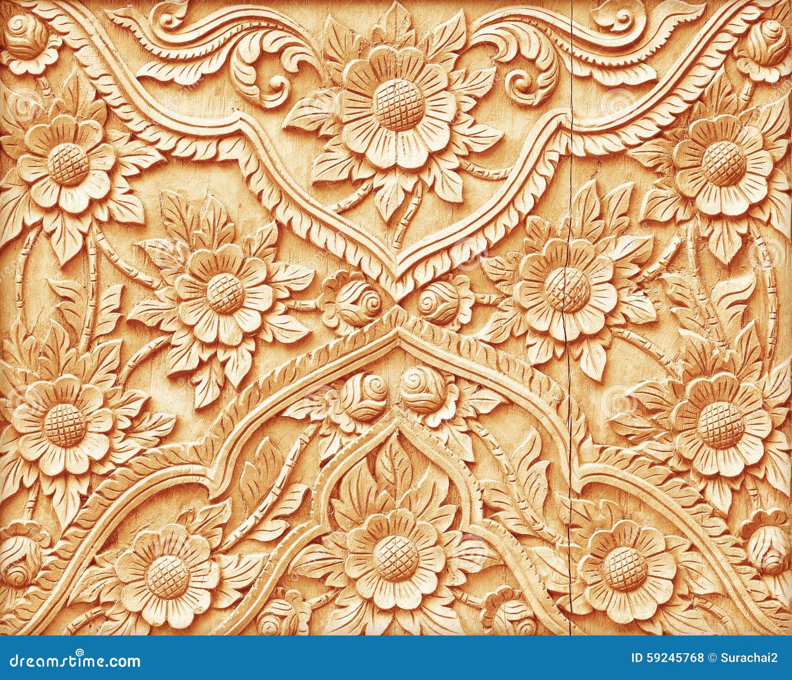 Pattern of Flower Carved on Wood Stock Photo - Image of exterior ...