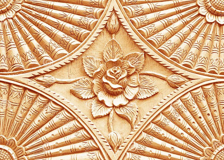 Pattern of Flower Carved on Wood Stock Photo - Image of dark, brown ...