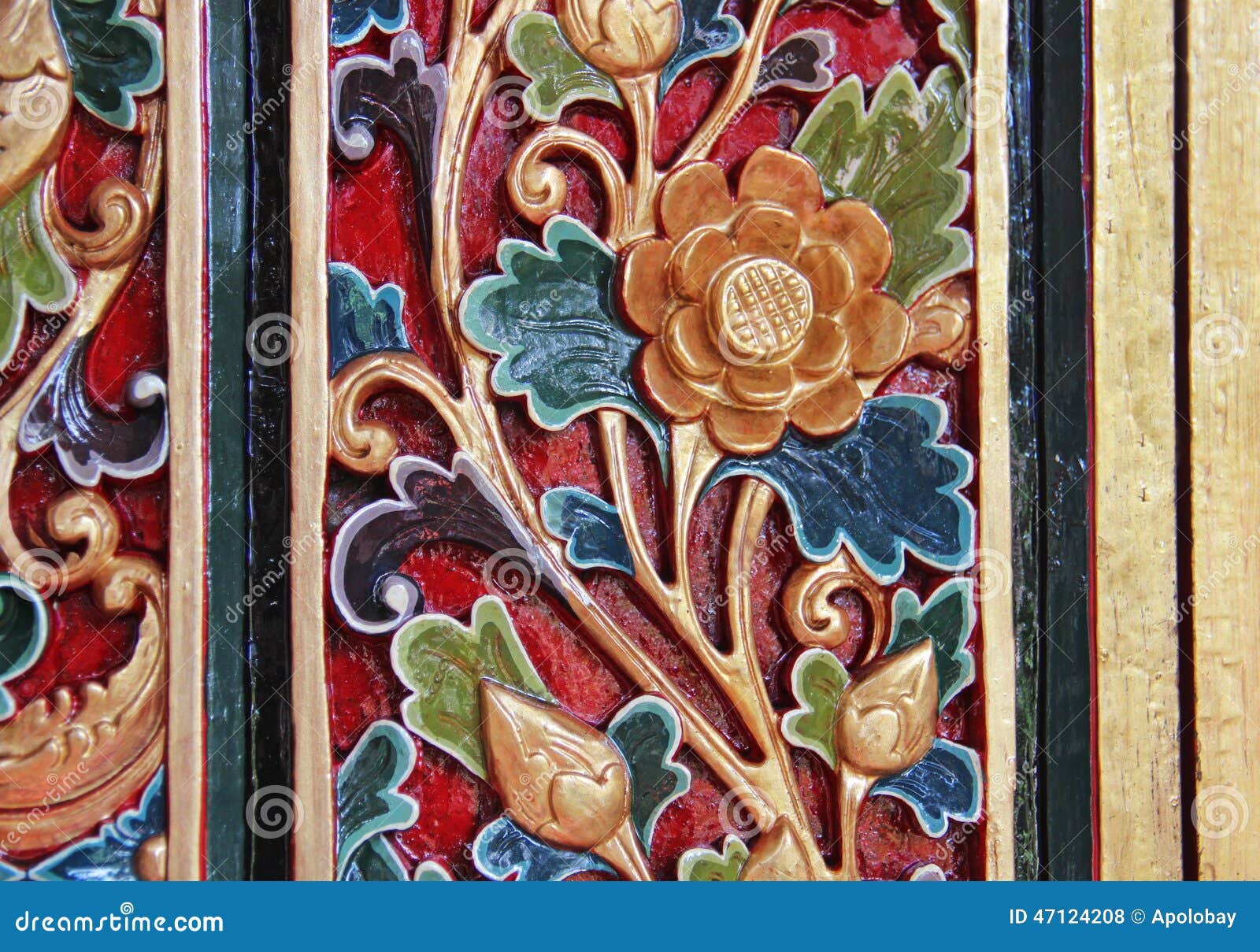 Pattern of Flower Carved on Wood Background. Hand Made in Asia Stock ...