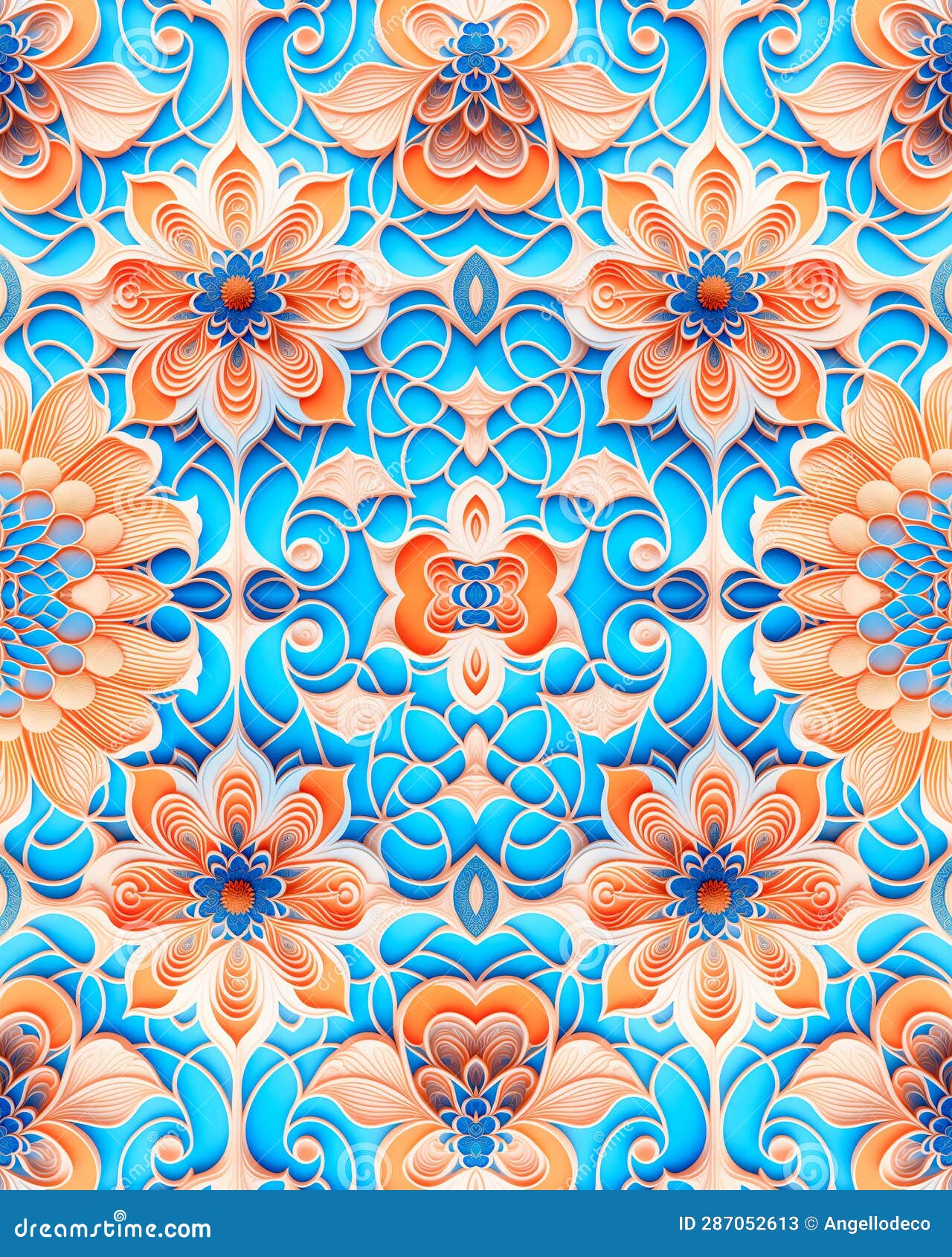 Pattern of Flowers and Mandalas Textures Abstract in Blue Background ...