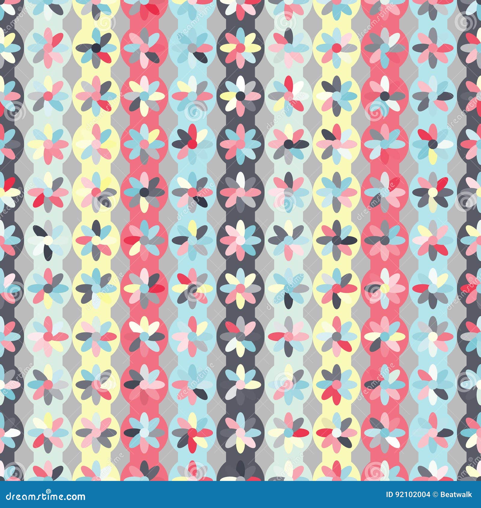 Pattern with Flowers on Strips Circles Stock Vector - Illustration of ...