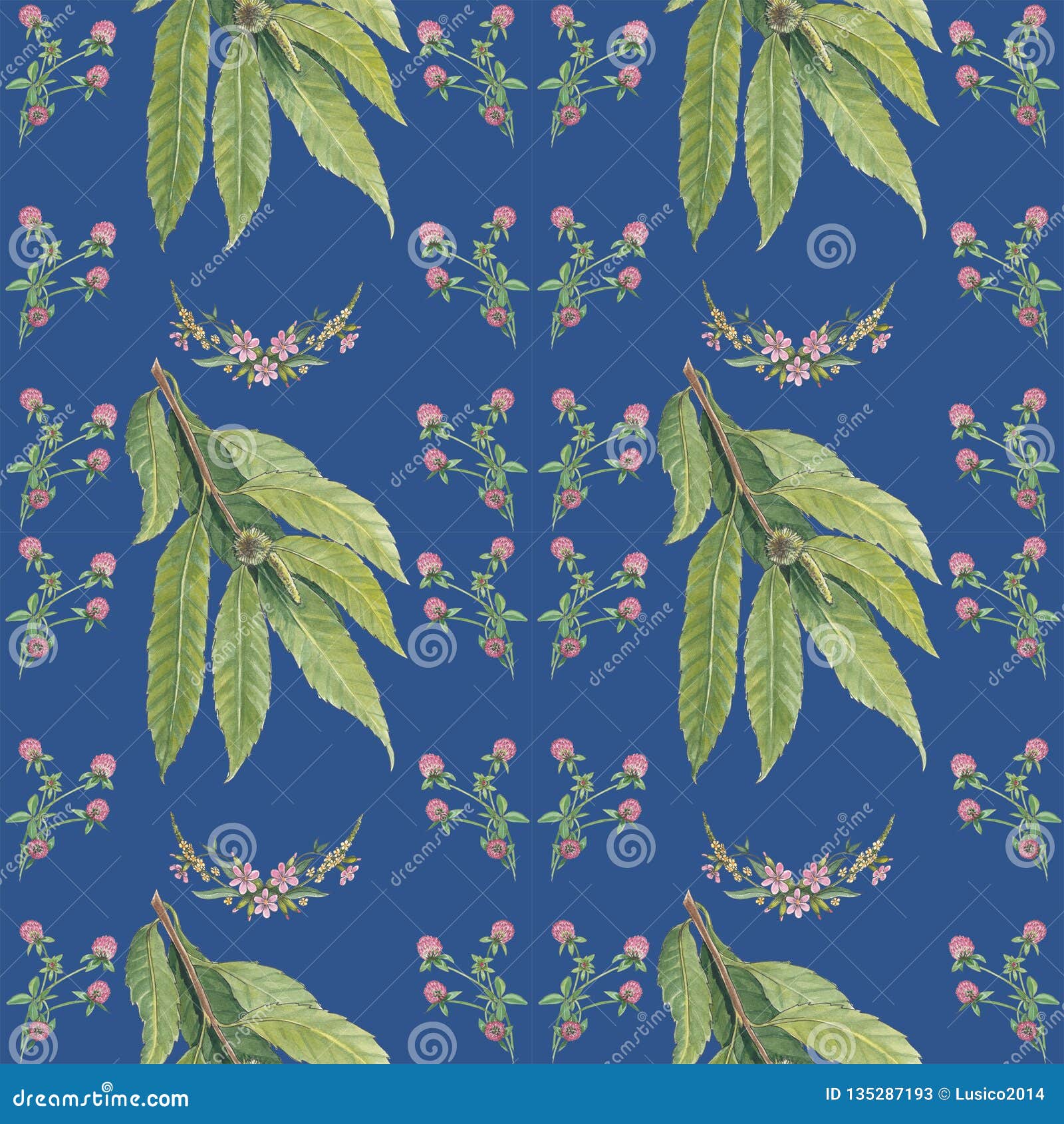 Pattern with Flowers and Tree Branch. Stock Illustration - Illustration ...